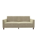 DHP Vintage Tan Velvet Futon with Wooden Arms for Small Space Living ...