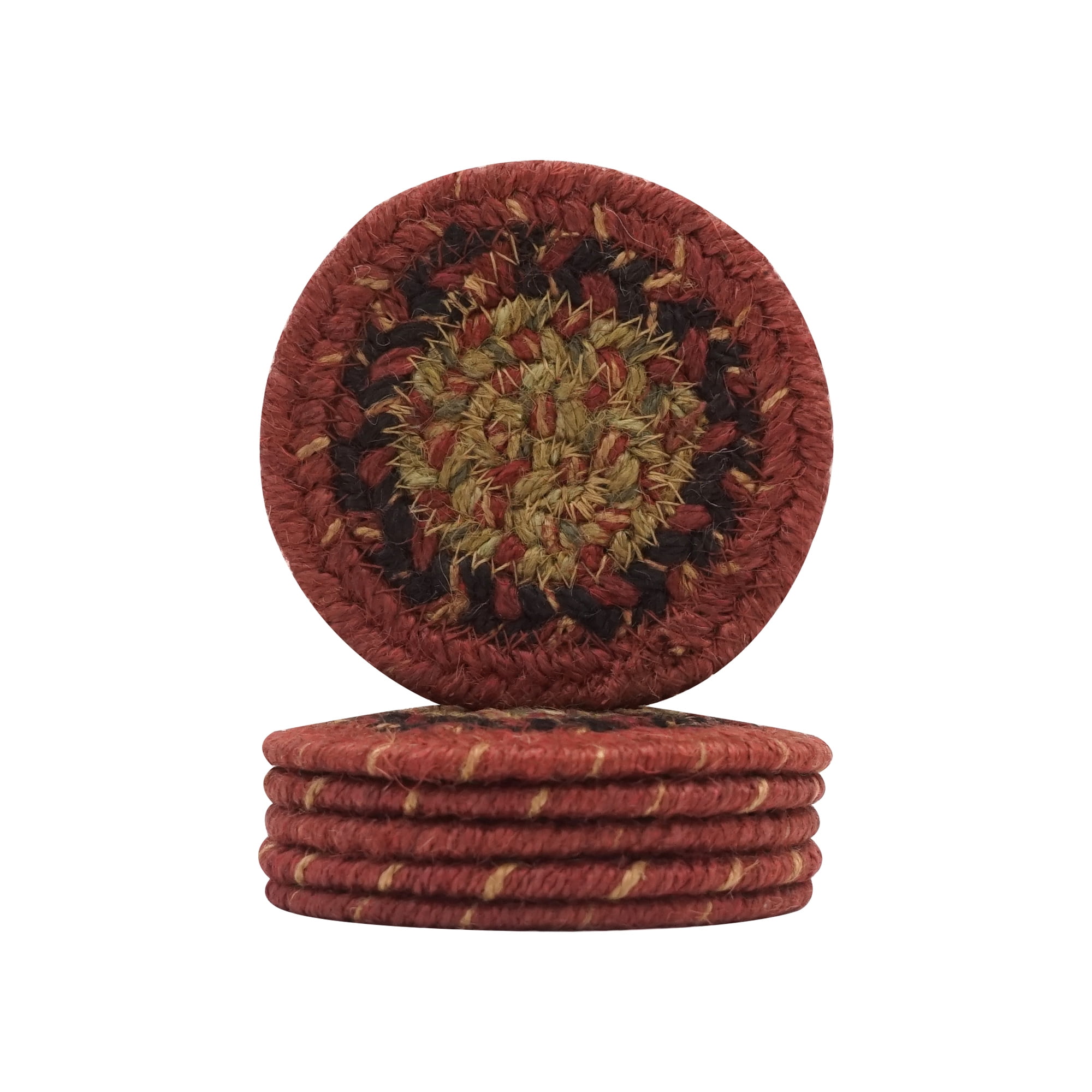 Homespice Highland 4" ( Set of 6 ) Red Coaster Primitive Handmade Woven ...