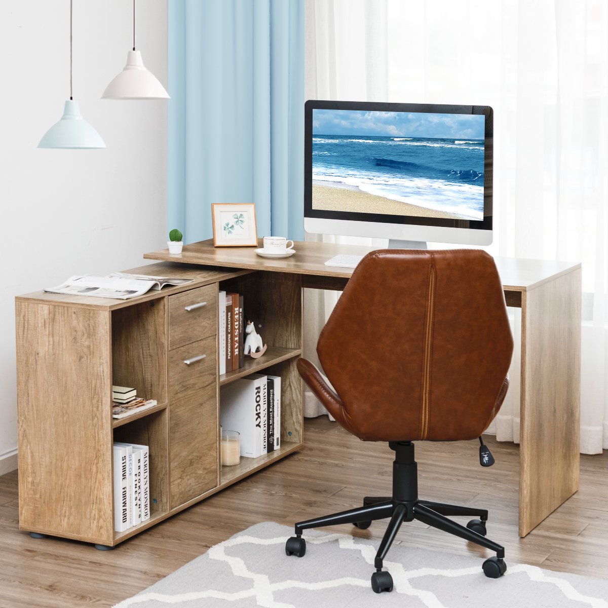Goplus Rotating L Shape Computer Desk Corner Pc Laptop Wayfair.com