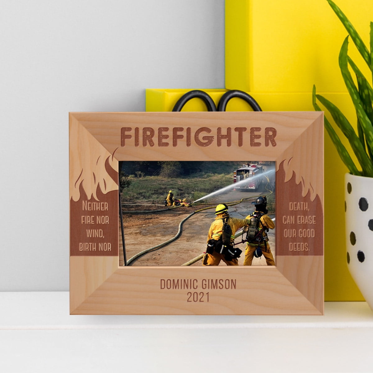 Firefighter Personalized Wooden Frame-5" x 3 1/2" Brown Horizontal ...