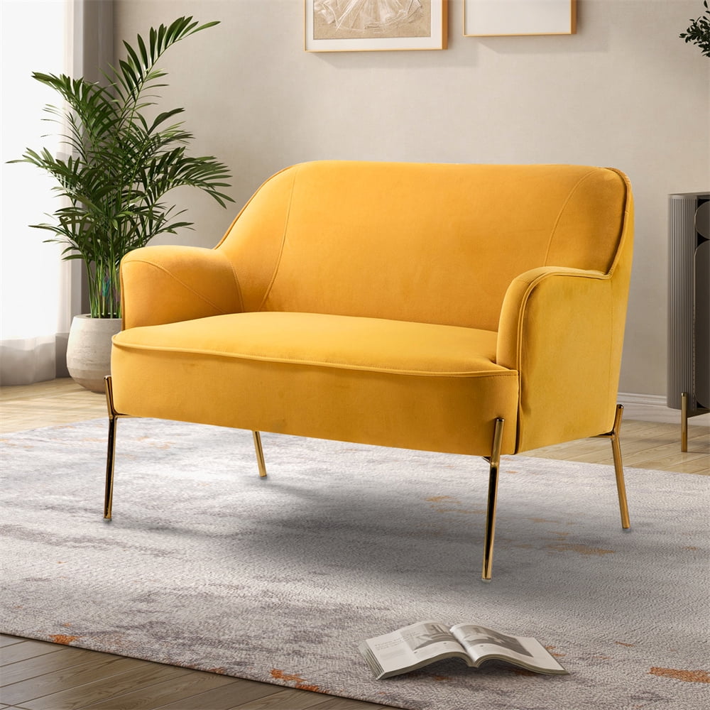 Velvet Upholstered Accent Sofa with Metal Legs, Loveseat Sofa with ...
