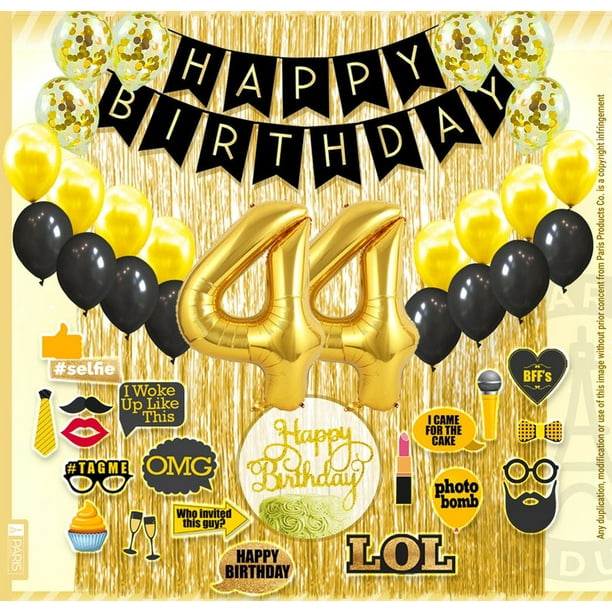 44th Birthday Decoration Black and Gold for Boy & Girl, 44th Cake ...