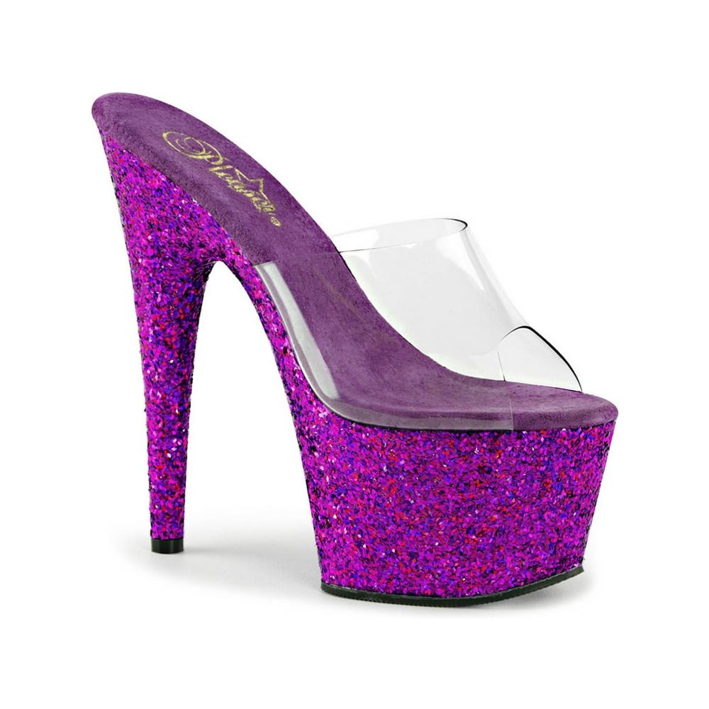 Summitfashions Womens Purple High Heels Slide Sandals Holographic
