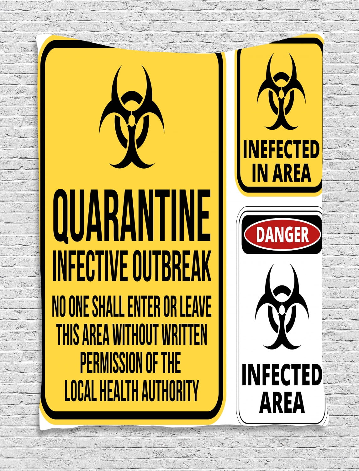 Zombie Decor Tapestry, Danger Caution Signs Quarantine Infective Area ...