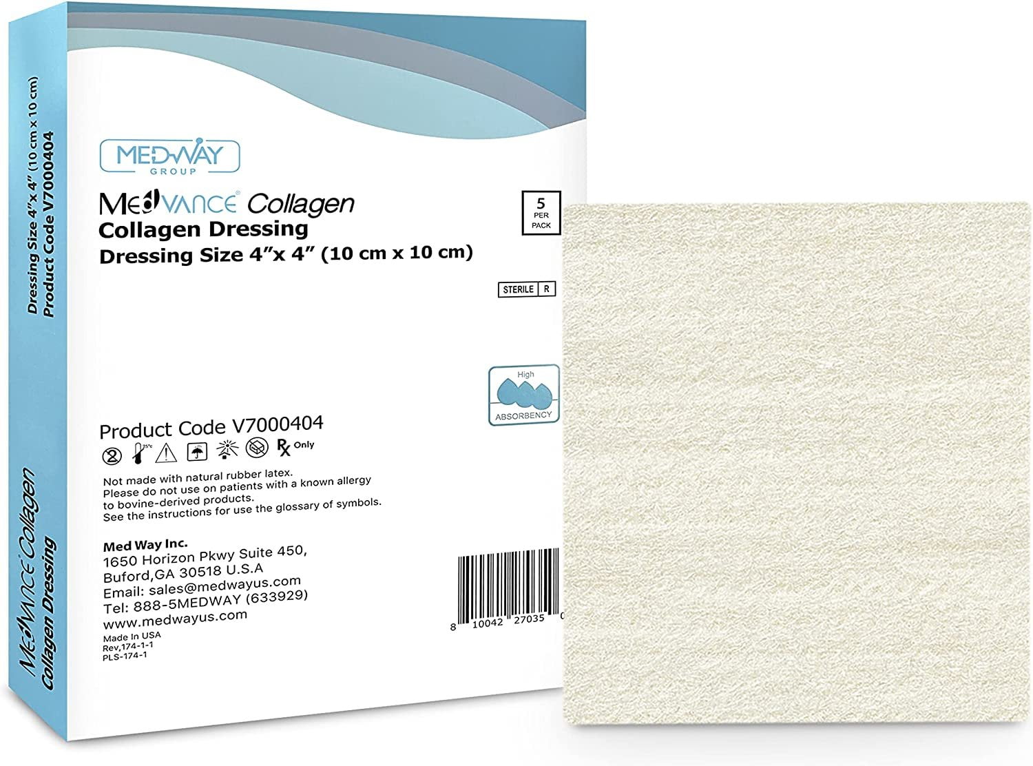 MedVance Collagen Dressing Pads, Box of 5 dressings (4"x4") - Walmart.com