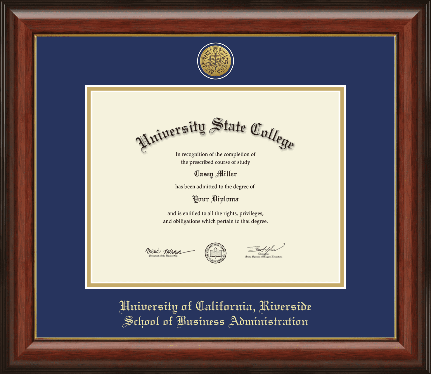 University of California Riverside School of Business Administration Diploma Frame, Document ...