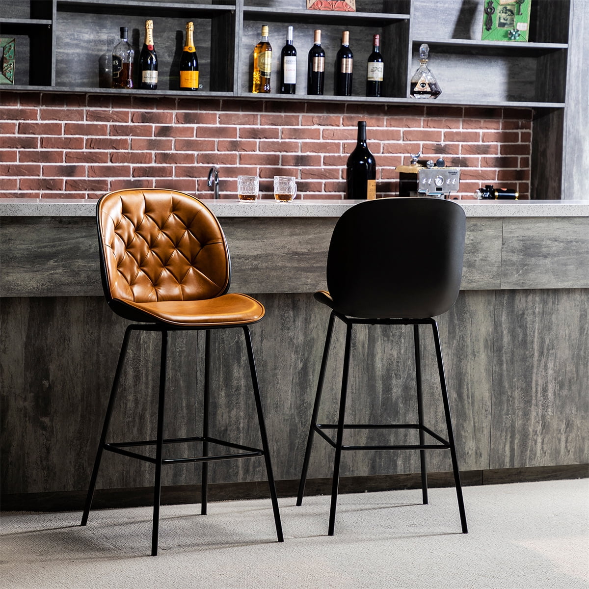 ARCTICSCORPION Heavy-Duty Bar Stools with Tufted Back and Metal Base ...