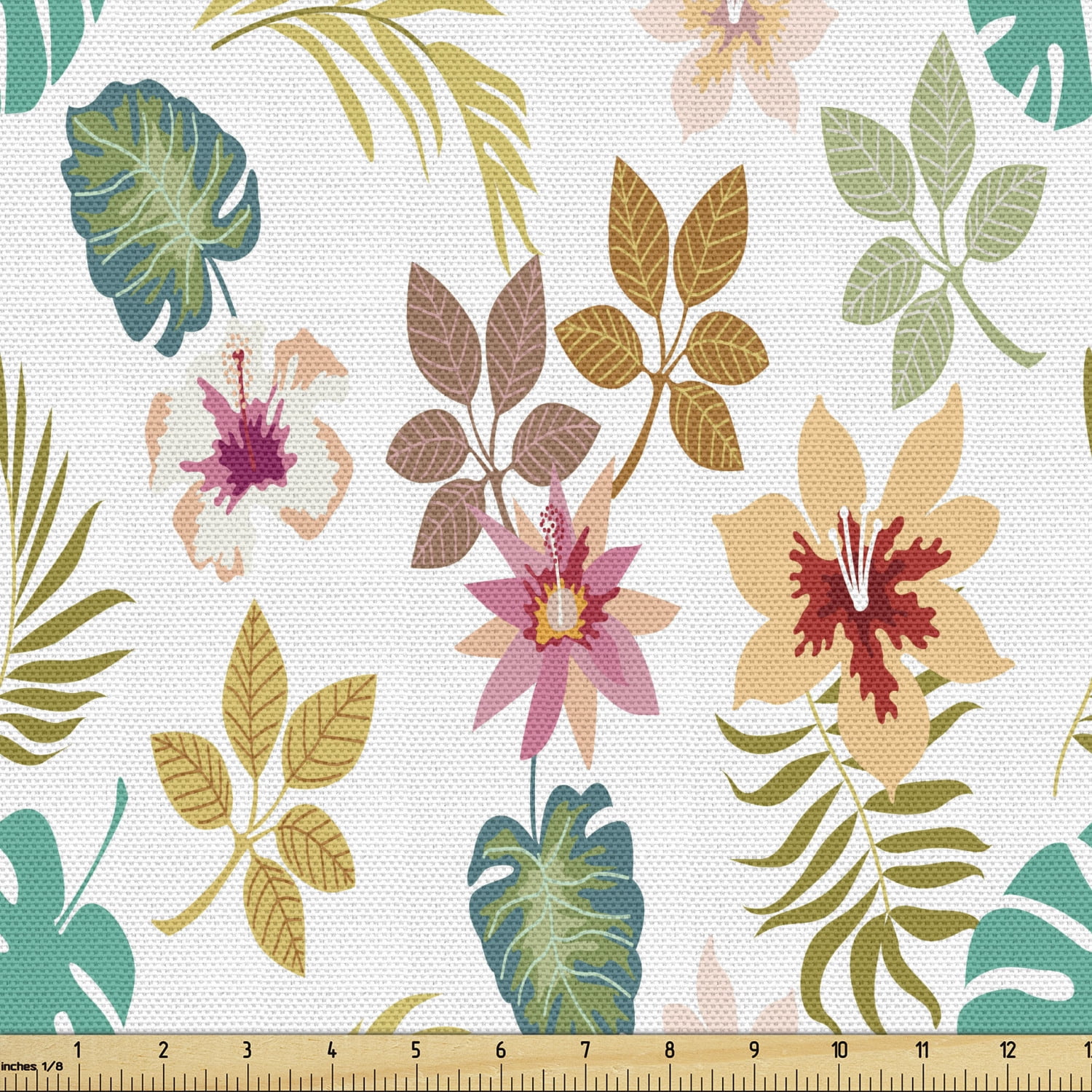 Spring Fabric by the Yard, Flower Buds Fern Monstera Exotic Hawaiian ...