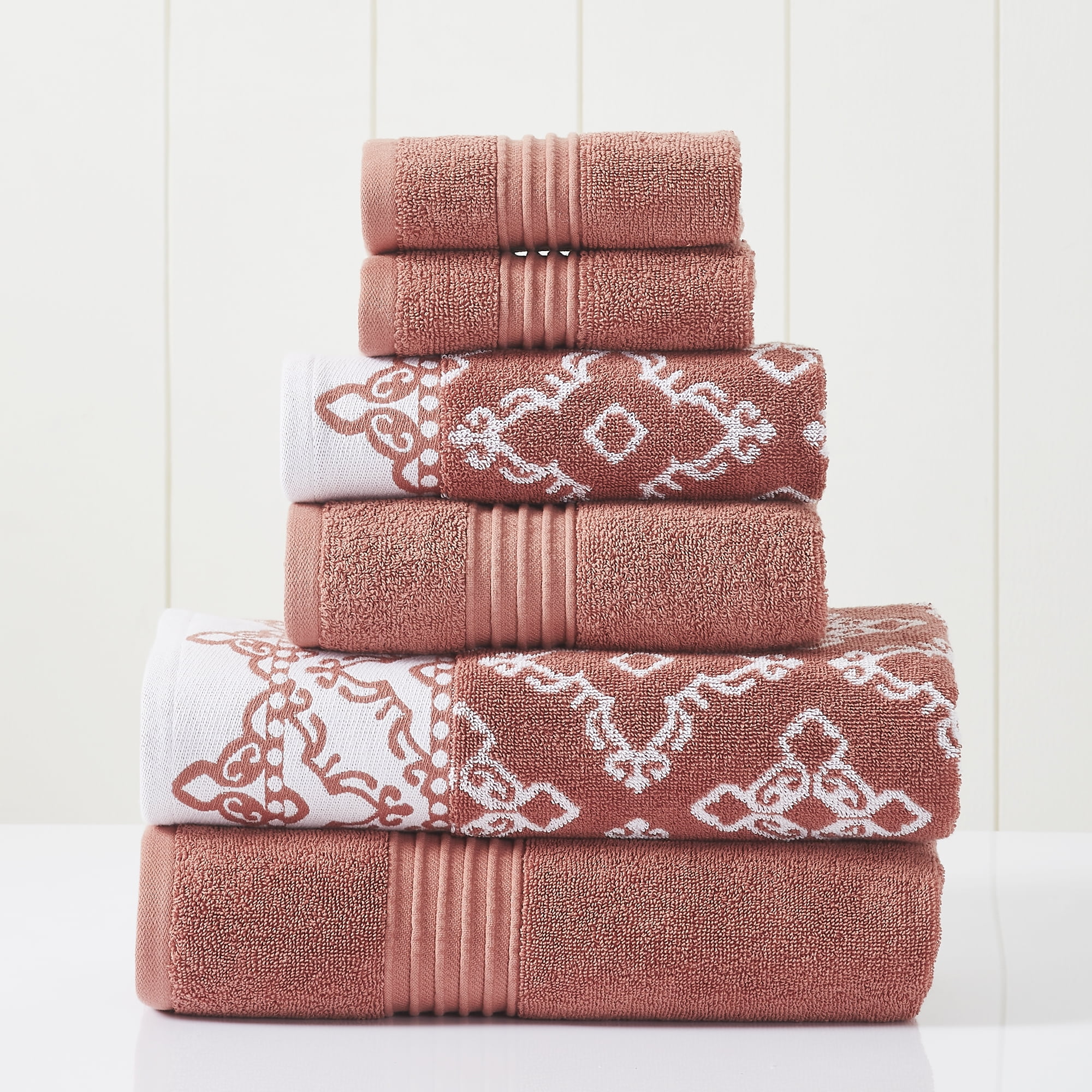 Modern Threads Charlize 6-Piece Cotton Bath Towel Set, Clay - Walmart.com