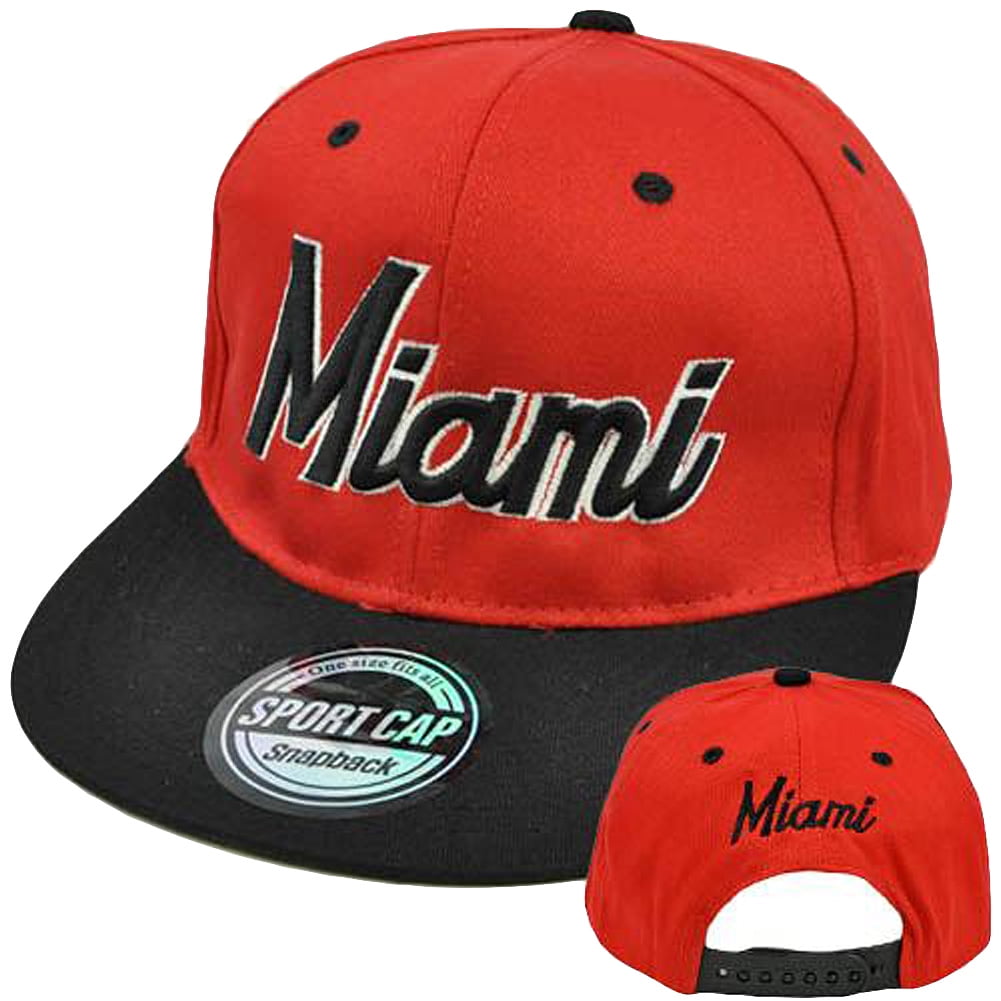 Miami Florida South Beach City Town Brim Snapback 100% Cotton Flat Bill ...