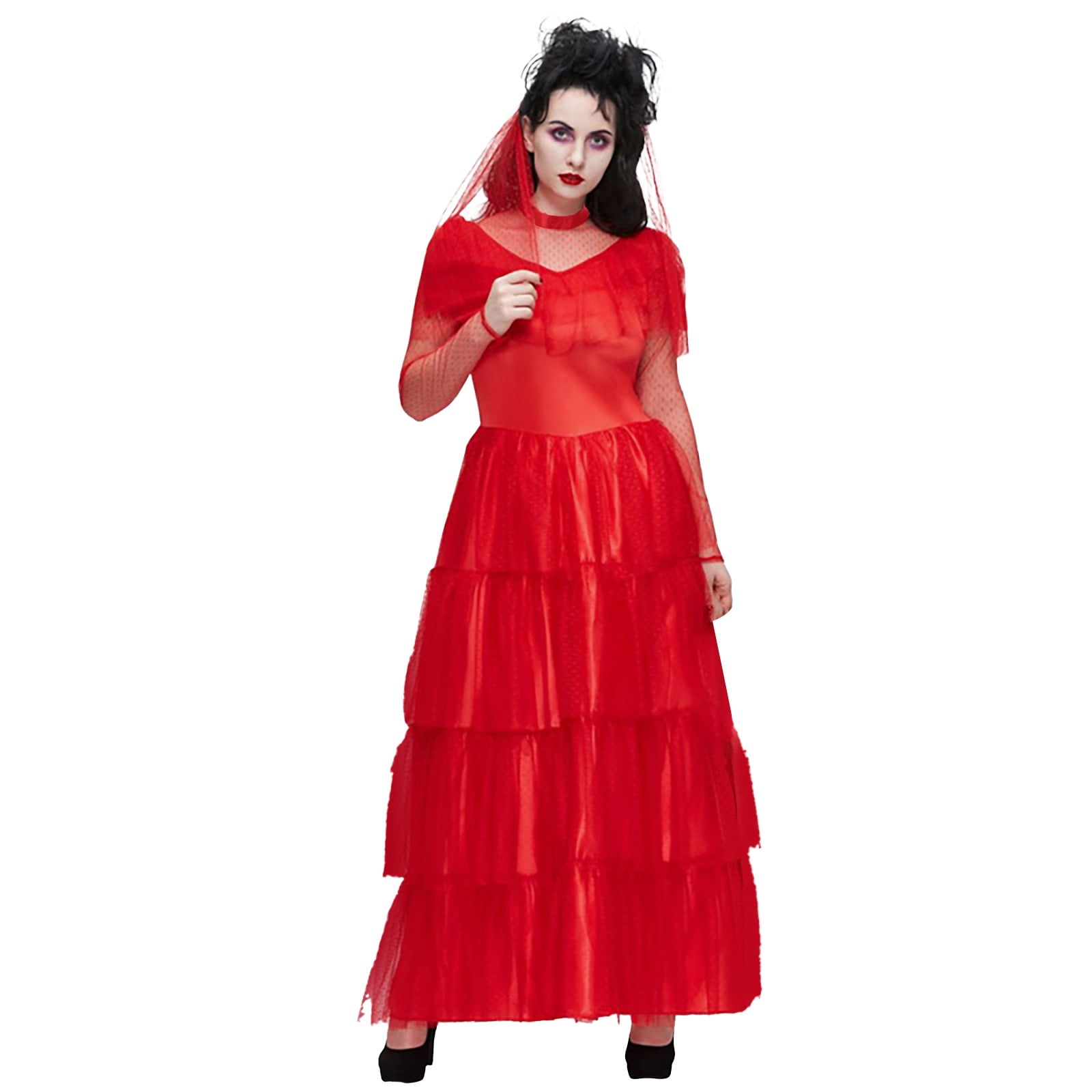 Halloween Vampire Bride Pleated Maxi Dress with Veil Bermuda | Ubuy