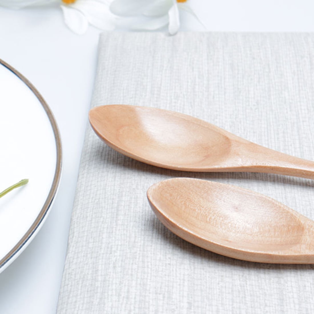 4.9" Wooden Spoons Tableware Wooden Ladle Spoon Set for Mixing Serving ...