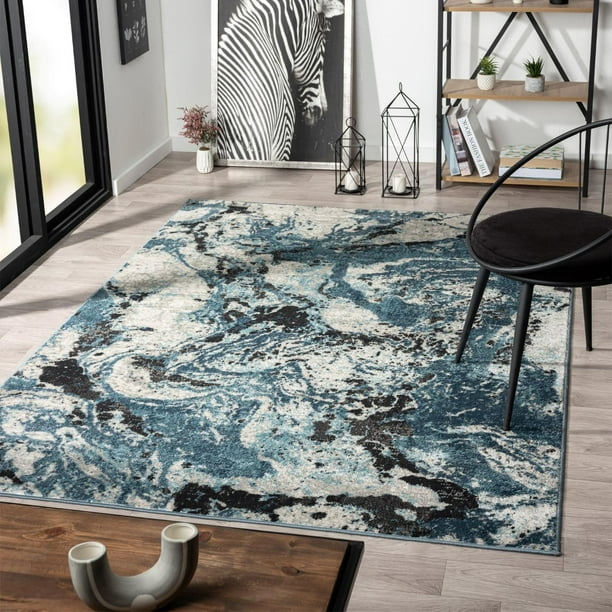 Luxe Weavers Modern Abstract Marble Swirl Blue 8x10 Area Rug, Indoor ...