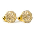 Men's Yellow Gold 925 Sterling Silver Iced Cz Octagon Cluster Stud ...