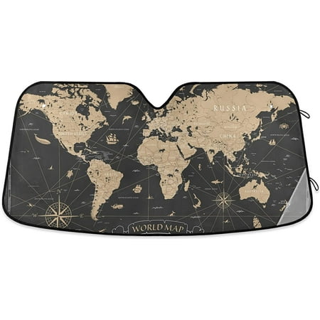 Retro World Map Vintage Black Pattern Auto Car Front Sunshade ...