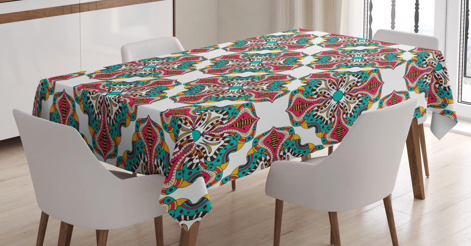 Colorful Tablecloth, Exotic Stylized Floral Motifs Rich in Colors with ...