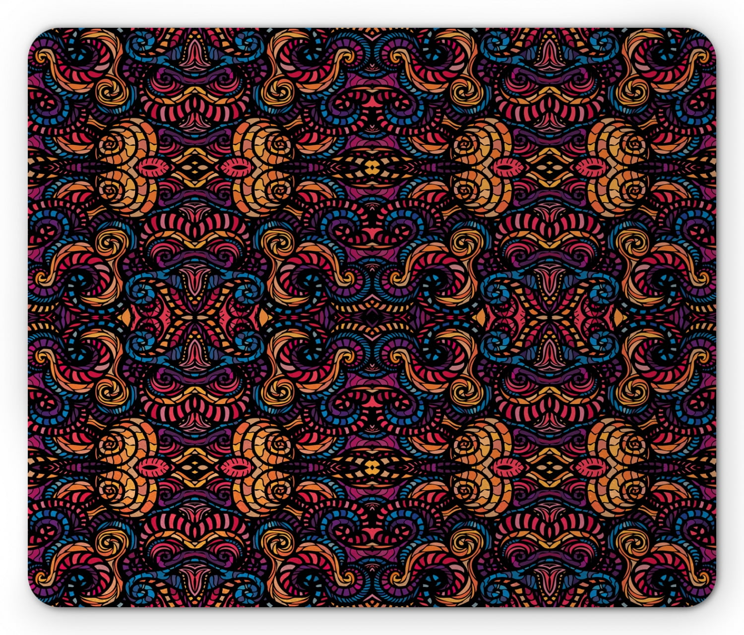 Ethnic Mouse Pad, Hand Drawn Image with Oriental Rainbow Colored Floral ...