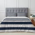 Blue Horizontal Stripes Queen Duvet Cover Set, Minimalist White Slant ...