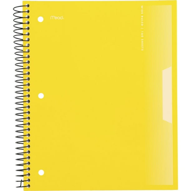 Mead Spiral Notebook, 5 Subject, Wide Ruled, 8 1/2" x 11", Yellow ...