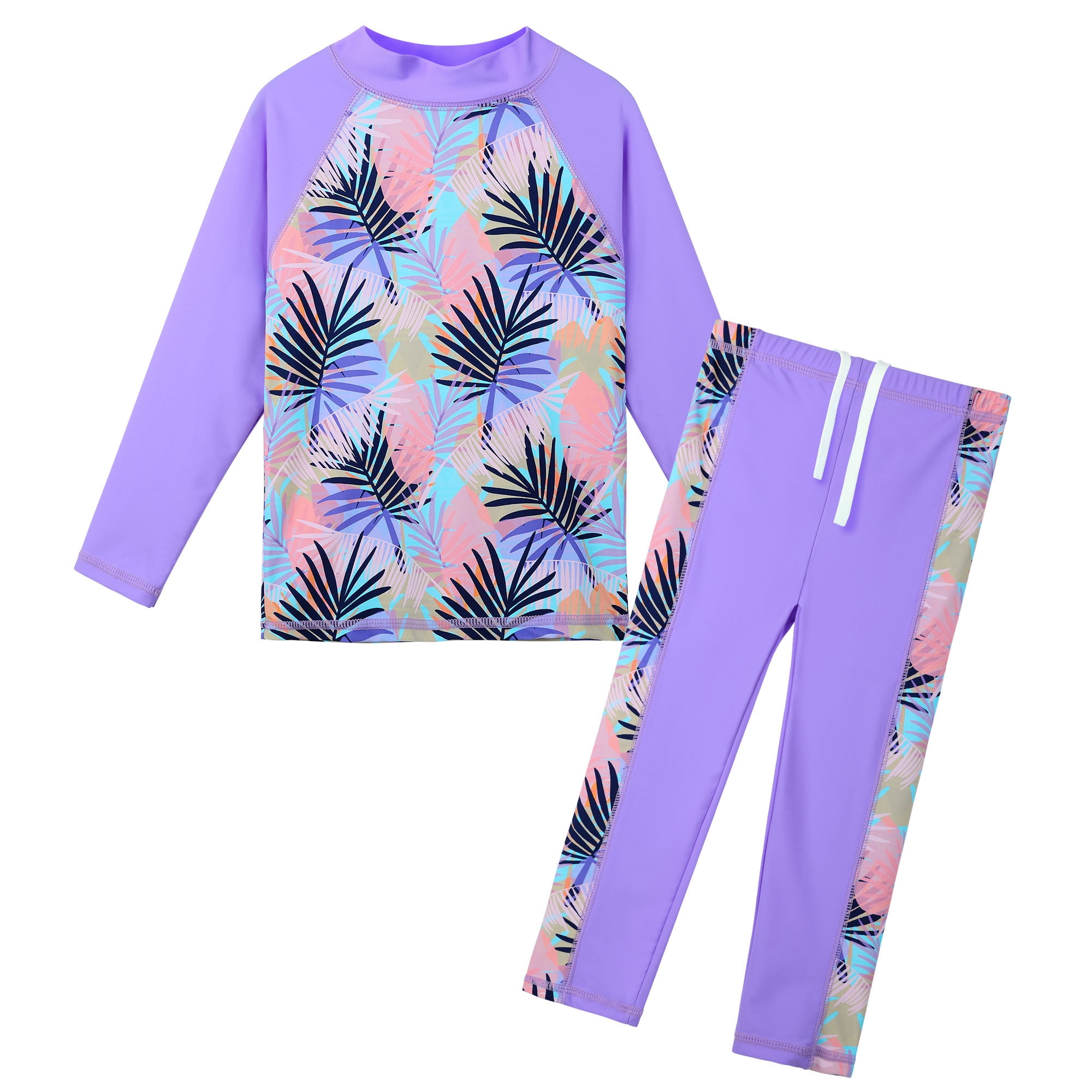 BAOHULU Girls Two Piece Swimsuit Floral UPF 50+ Rash Guard Set Long ...