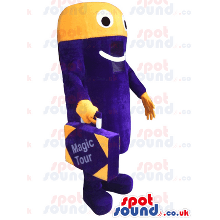 Blue And Yellow Plush SPOTSOUND Mascot With A Suitcase - Mascots ...