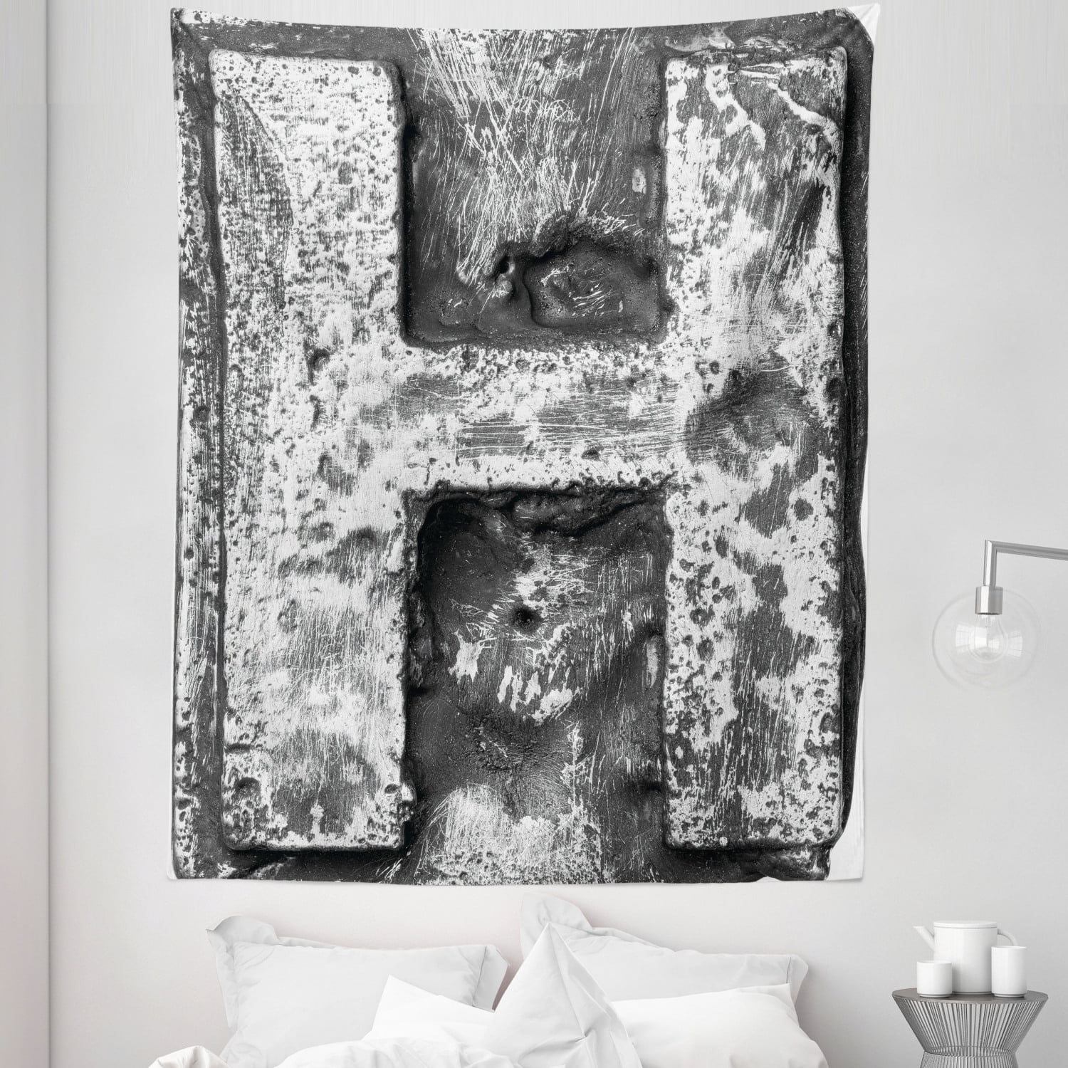 Letter H Tapestry, Victorian Capital H Font in Chrome Rock Tones Steel ...