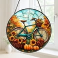 Bicycle Garden Scene Stained Glass Suncatcher – Decorative Round Window ...