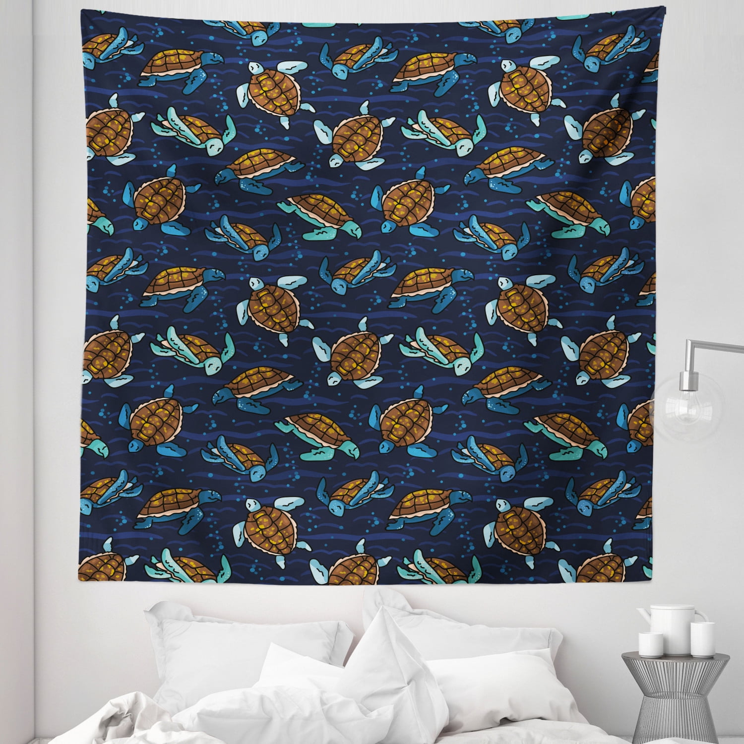 Under the Sea Tapestry, Graphical Layout of Sea Turtles Cartoon Ocean ...