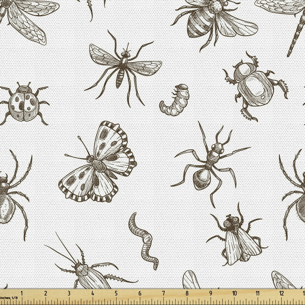 Insects Fabric by The Yard, Repeating Pattern of Monochrome Various ...
