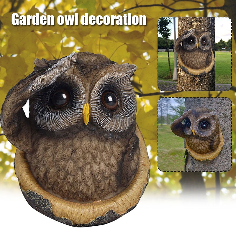 Garden Owl Tree Statue Saluting Owl Resin Bird Yard Decoration with ...