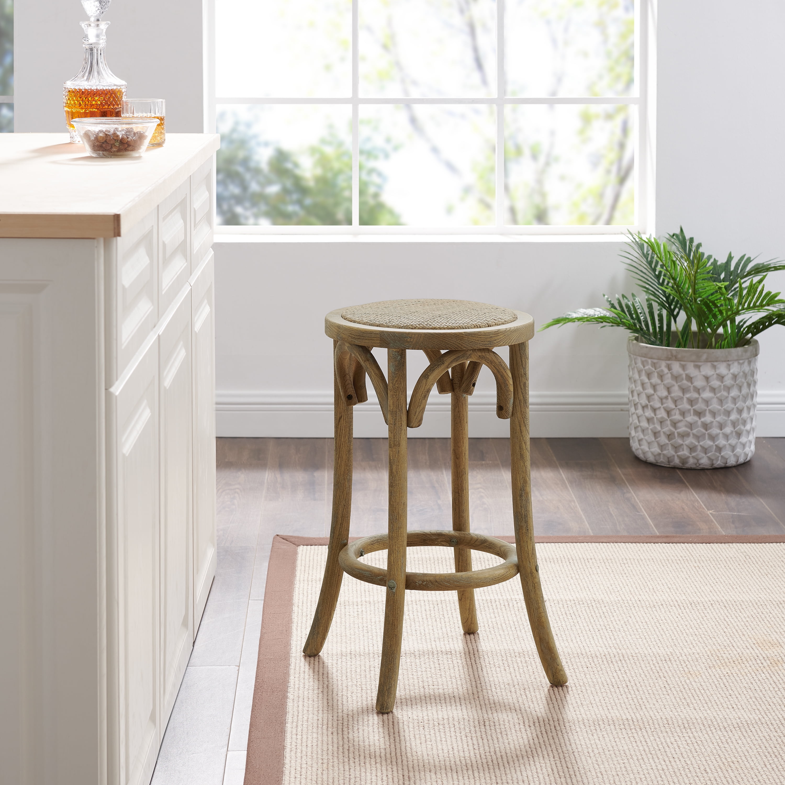 Linon Rae Backless Wood Counter Stool, 24" Seat Height, Brown Finish ...