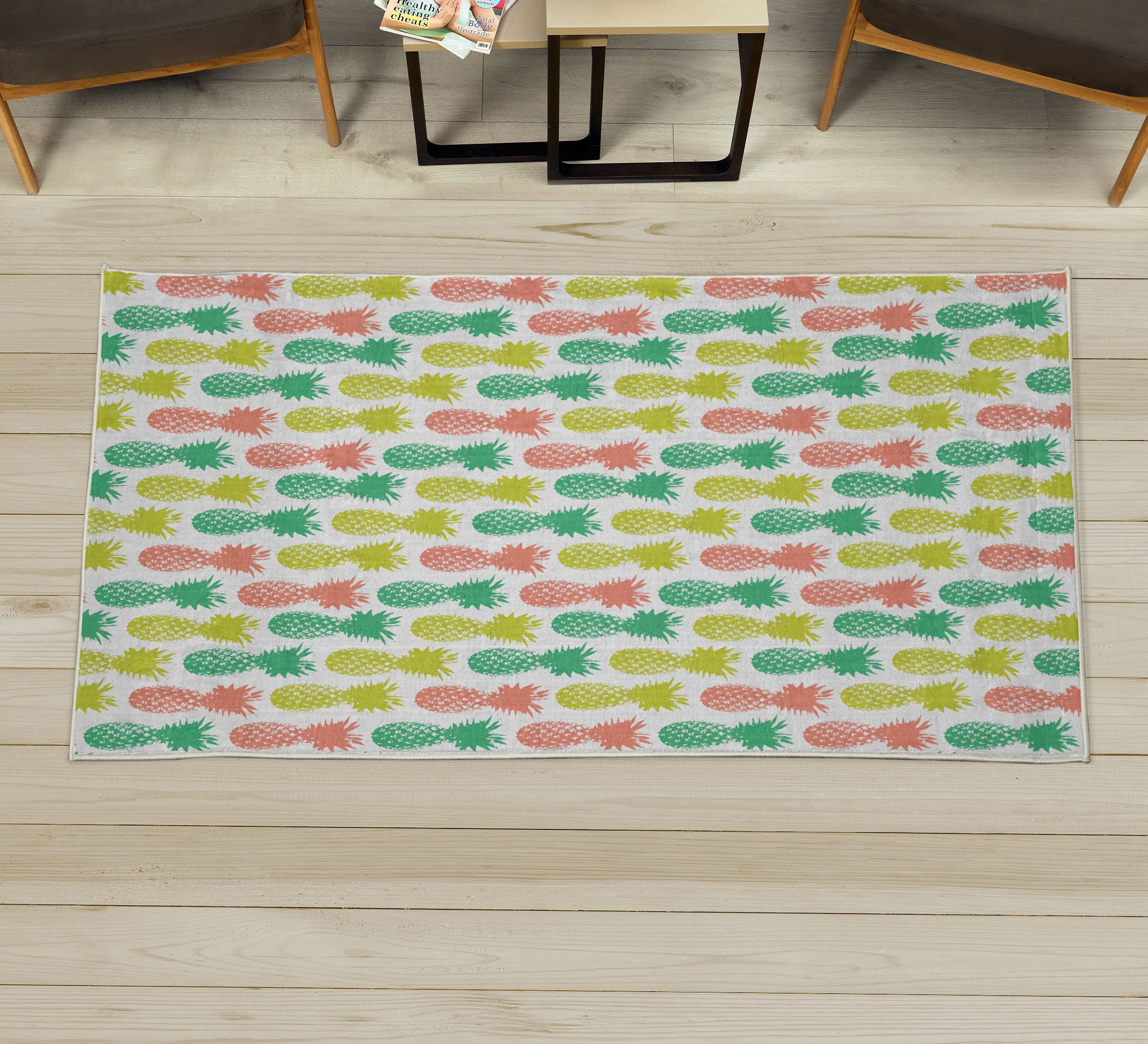 Pineapple Decorative Rug, Summer Island Tropic Fruit Pattern Stamped ...