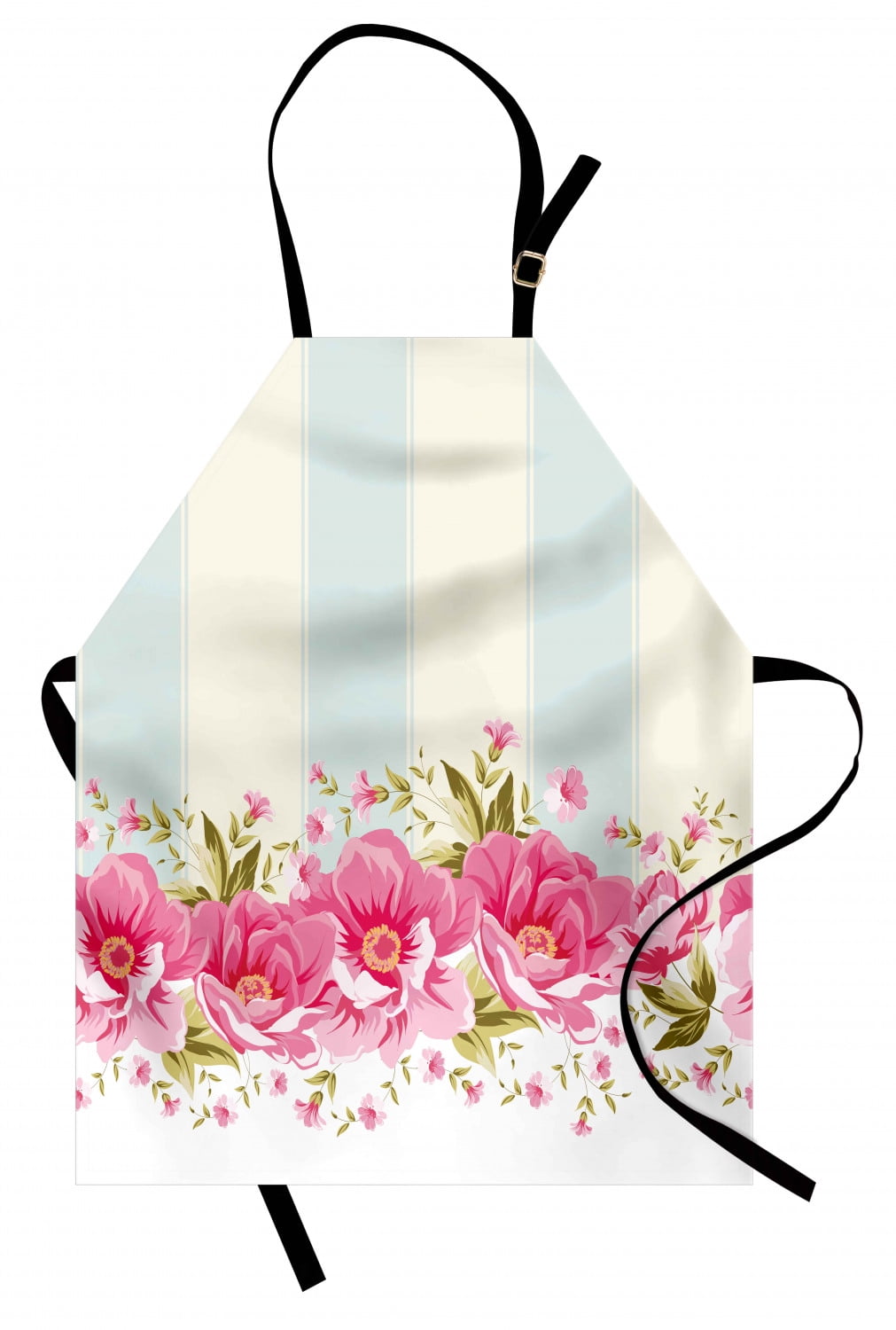 Vintage Apron Pink Peony Border on Vertical Striped Tile Bridal Wedding ...