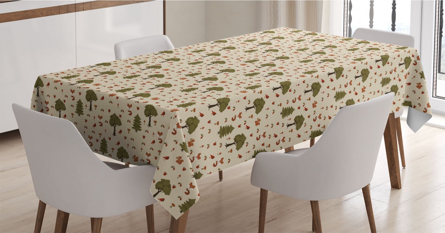 Woodsy Tablecloth, Furry Woodland Wild Animals in the Nature Squirrels ...