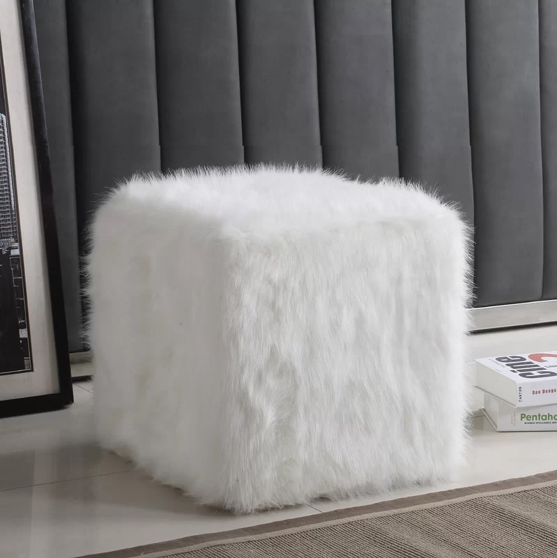HomePop Decorative Faux Fur White Pouf - Walmart.com
