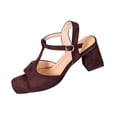 Bkhluea Women Suede T-Strap Square Toe Block Heel Sandals Adjustable ...