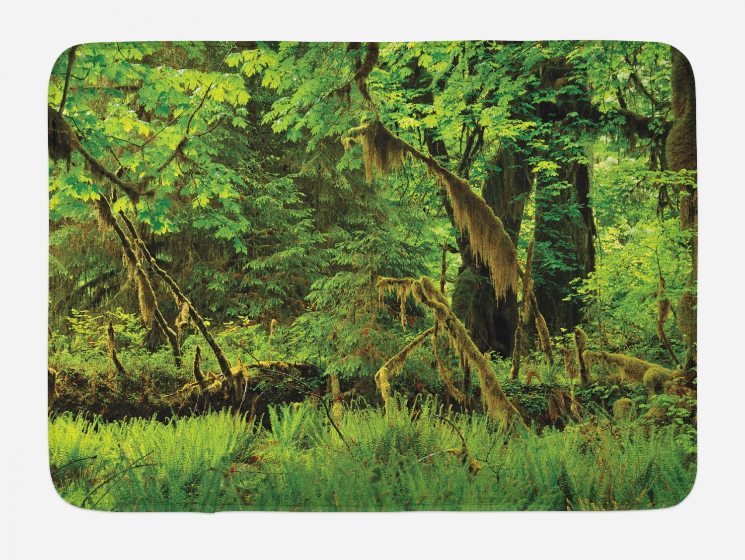 Rainforest Bath Mat, Trees with Moss Natural Paradise Silence in the ...