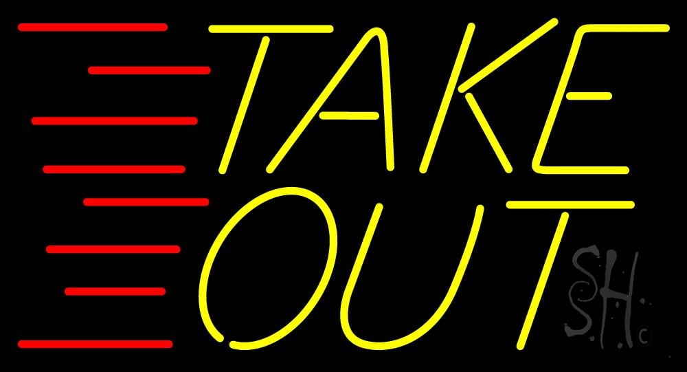 Yellow Take Out LED Neon Sign 20 x 37 - inches, Clear Edge Cut Acrylic ...