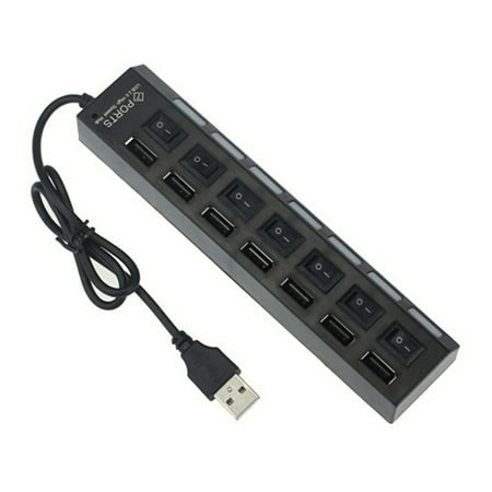 Yeacher 7 Ports USB 2.0 Hub Ultra Slim Portable Data Hub Individual LED ...