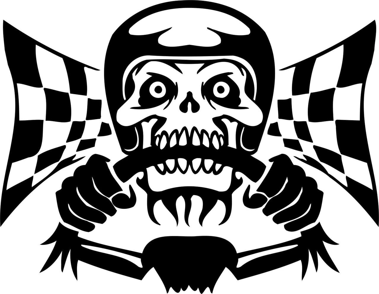 Design With Vinyl Artwork Skull Skeleton Driving Car With Helmet Wall ...