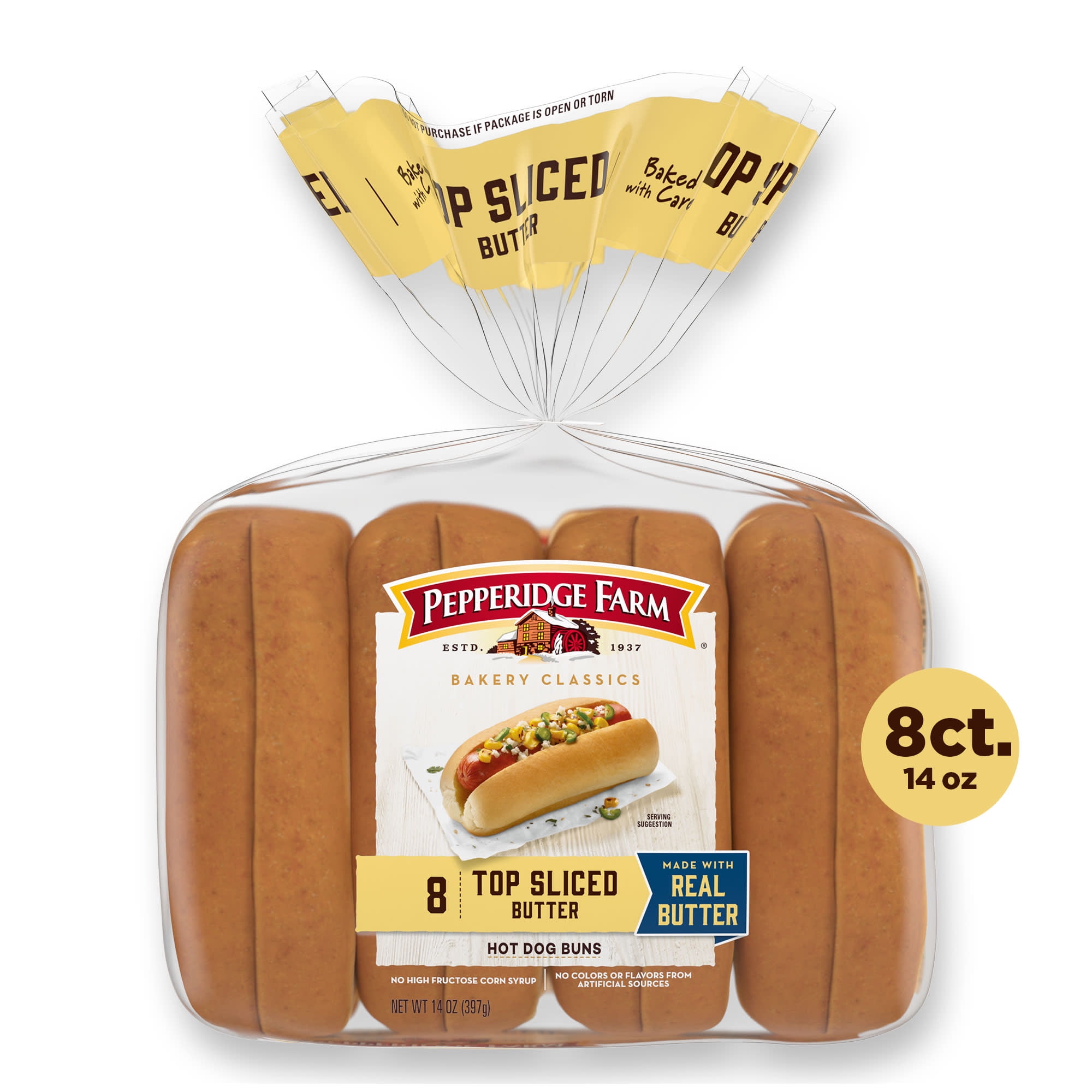 Pepperidge Farm Butter Hot Dog Buns, Top Sliced, 8-Pack Bag - Walmart.com