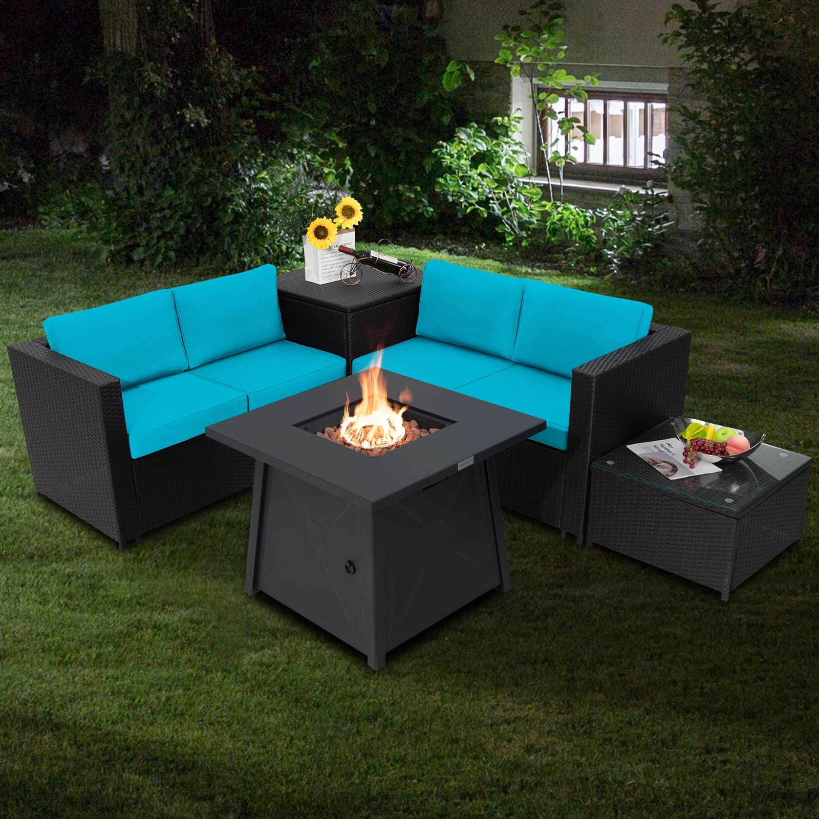 Patiojoy 5-Piece Outdoor Patio Furniture Set with 50,000 BTU Propane ...