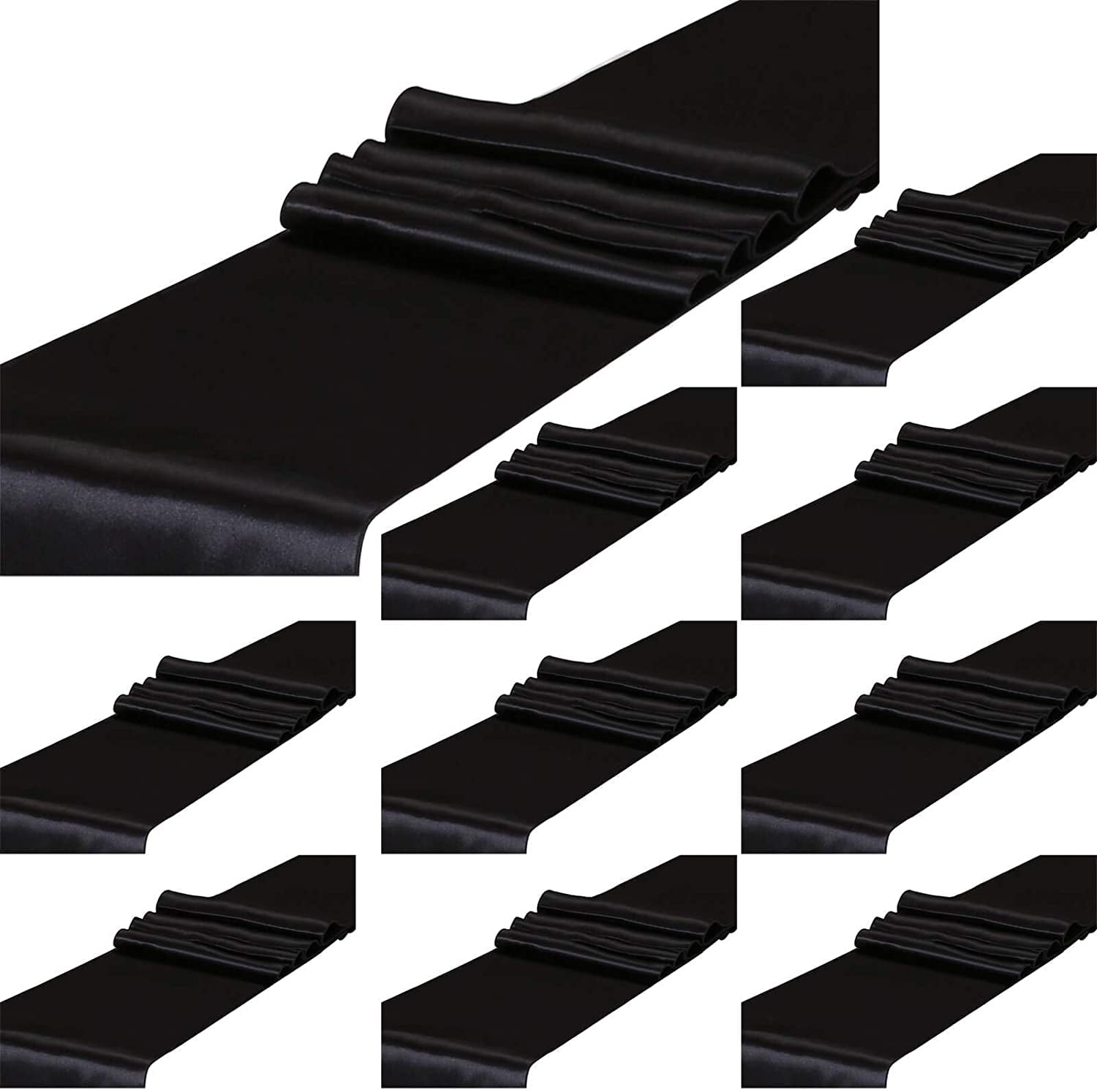 SoarDream 10 Pack Satin Black Table Runner Smooth Silky Fabric Table ...