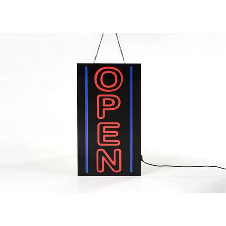 Vertical Open Sign for Window Displays, Red Lettering with Blue Lines ...