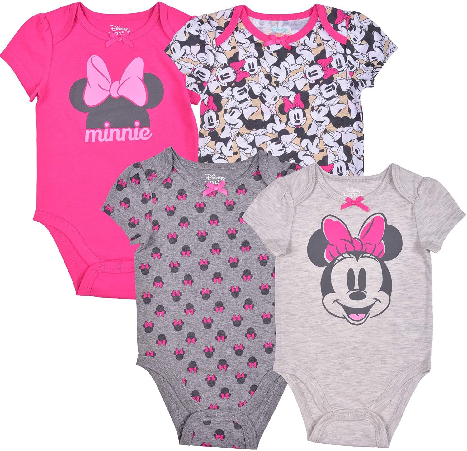 Disney Girl's 4-Pack Minnie Mouse Bodysuit Creeper creeper Set ...