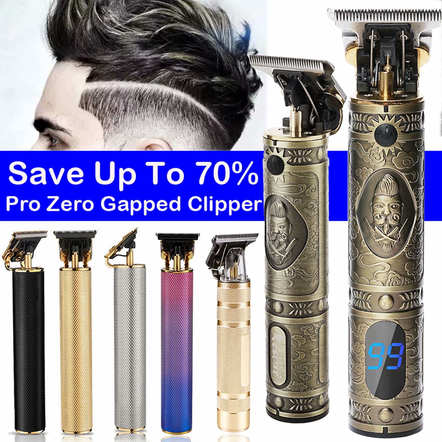 Charites Professional Cordless T-Outliner Hair Trimmer 0mm Cutter Head ...