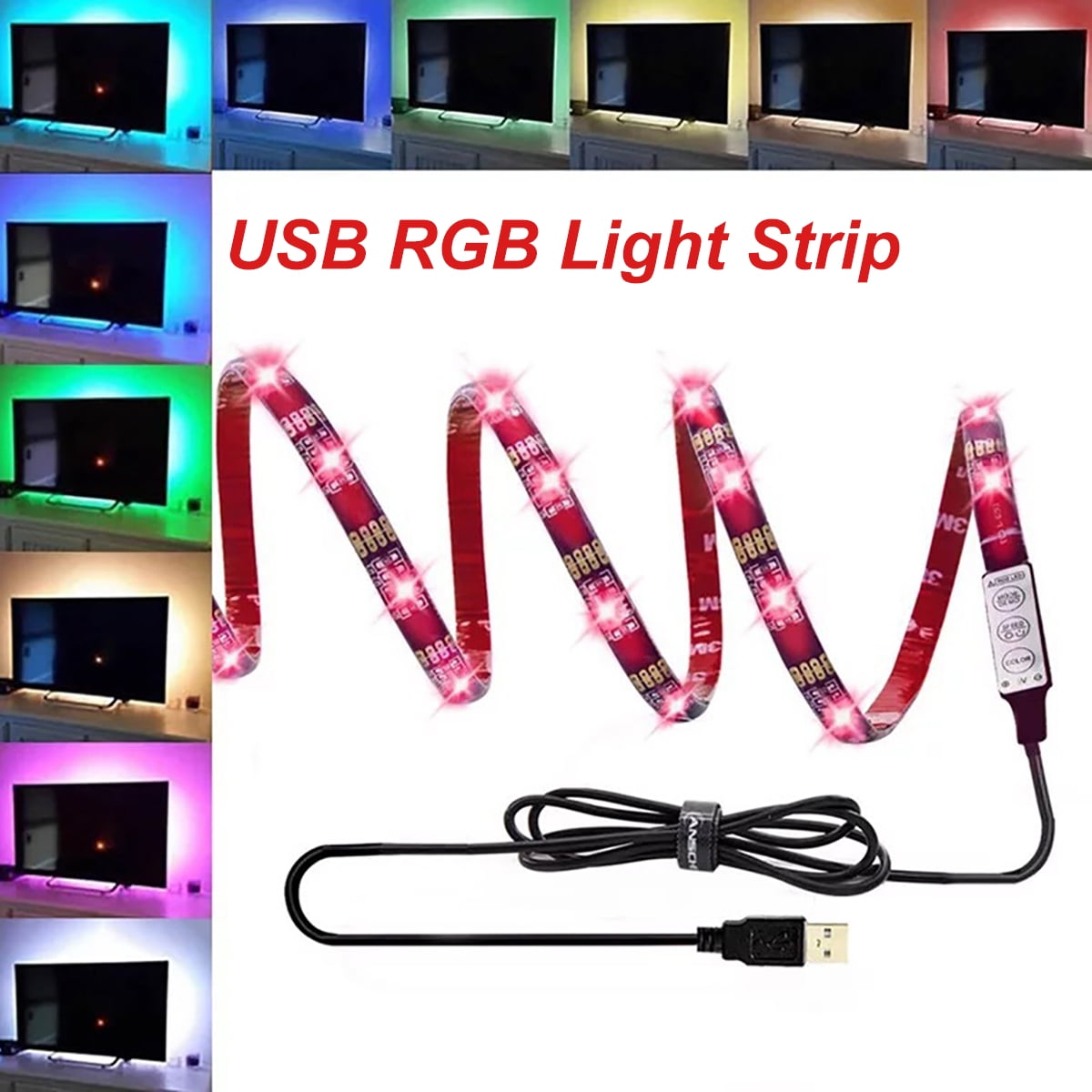 5050 USB LED Strip Lights Waterproof RGB Multicolor Changing Mood Music ...
