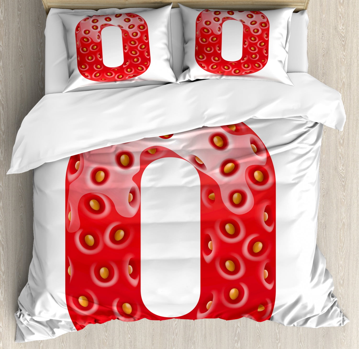 Numbers Duvet Cover Set Queen Size, Number Zero Strawberry Style ...
