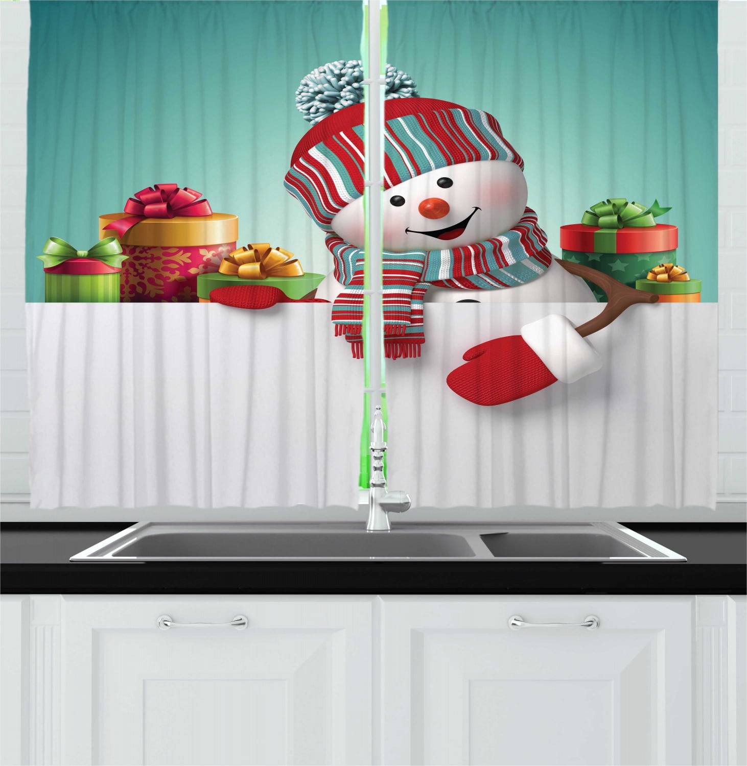 Christmas Curtains 2 Panels Set, Three Dimensional Snowman Design with ...