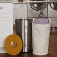 Household Essentials Round Stainless Steel Laundry Hamper with Wooden ...